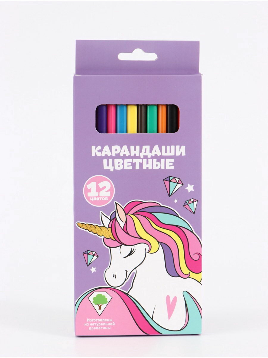 Цветные карандаши 12 цветов, Единорог, "Мышка", тип: для детского творчества
