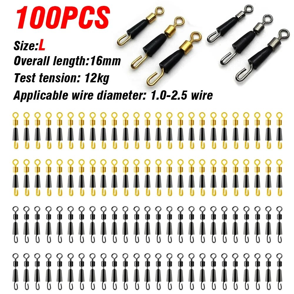GOBAIT Вертлюги-карабины из нержавеющей стали для рыбалки L 100Pcs mixed