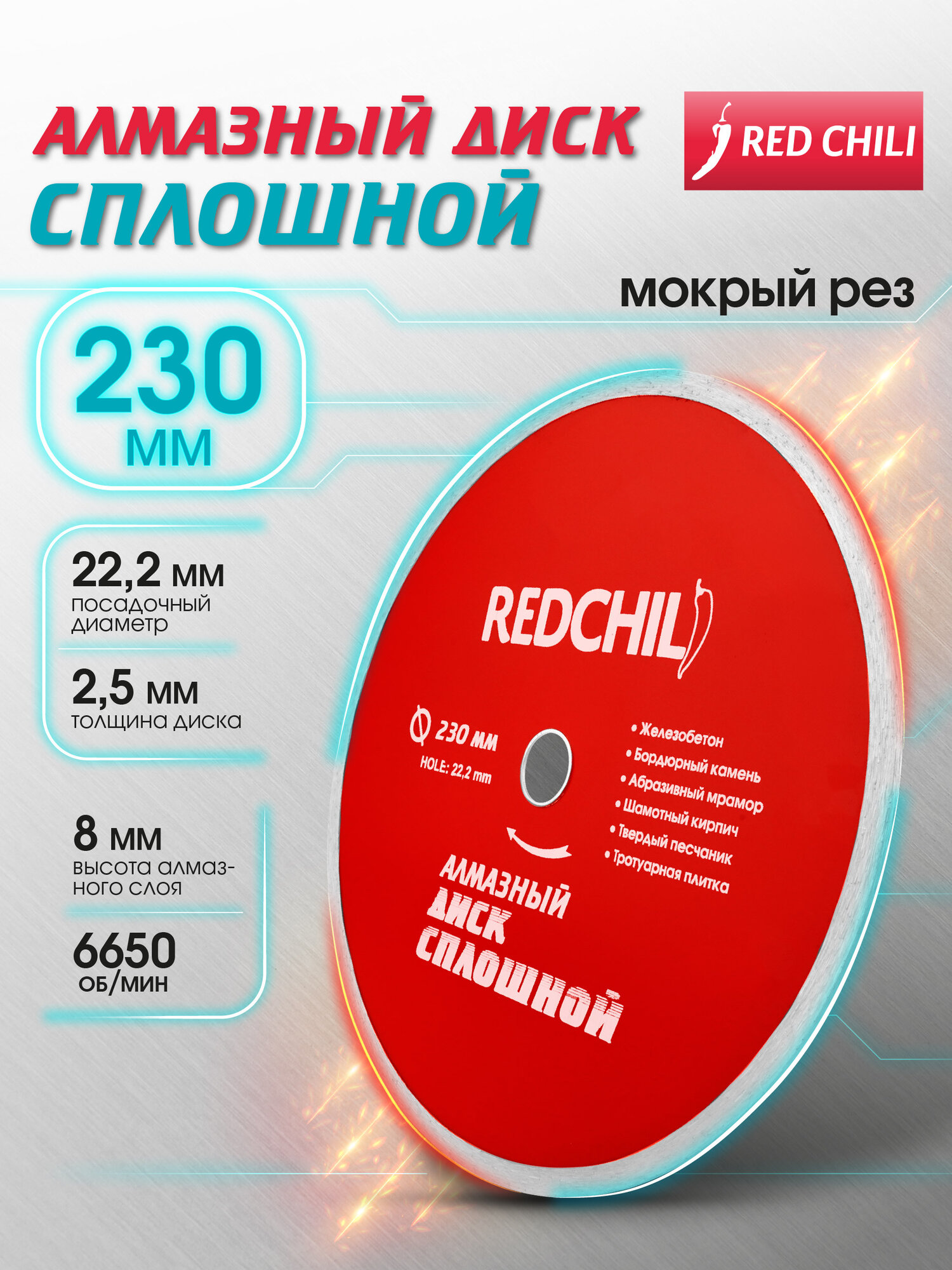 Диск алмазный сплошной 230X22.23 мм по по бетону / кирпичу / камню