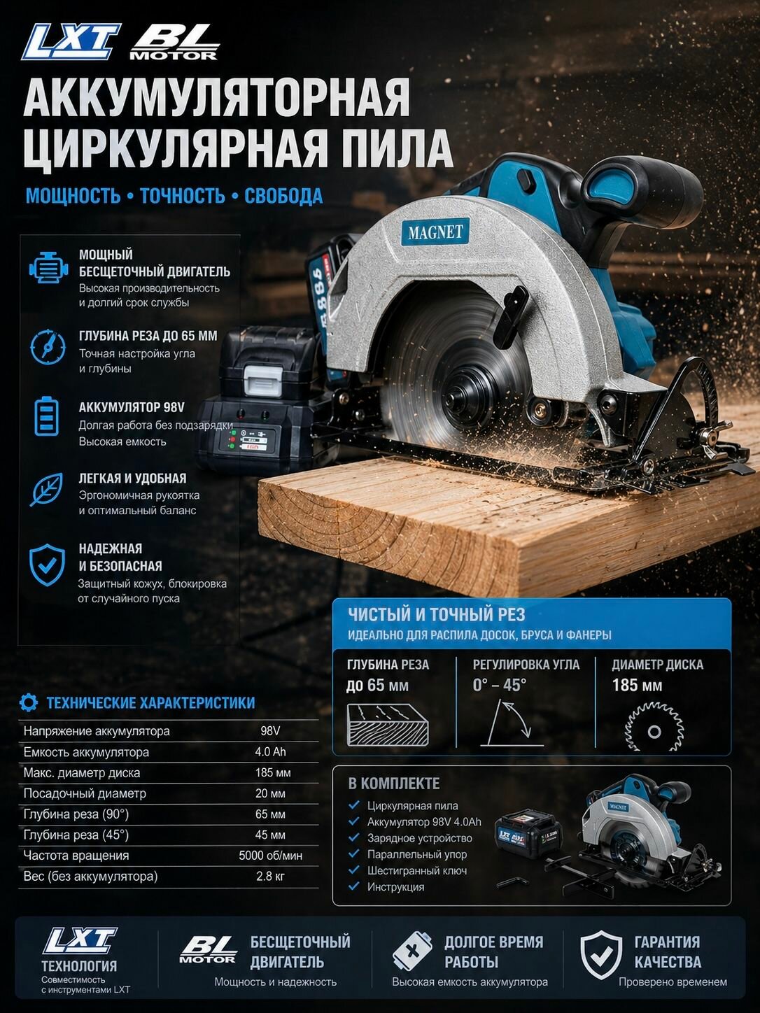 Дисковая аккумуляторная пила (циркулярка) DHS680 21В.
