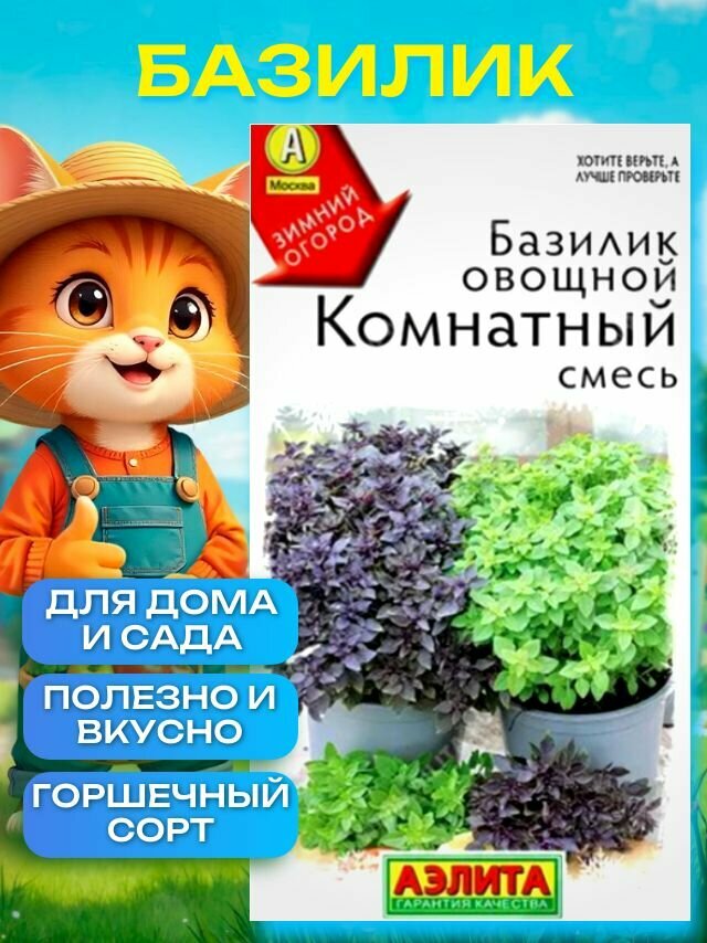 Базилик овощной Комнатный, семена базилика Агрофирма аэлита, 0,2г семена базилика базилик комнатный