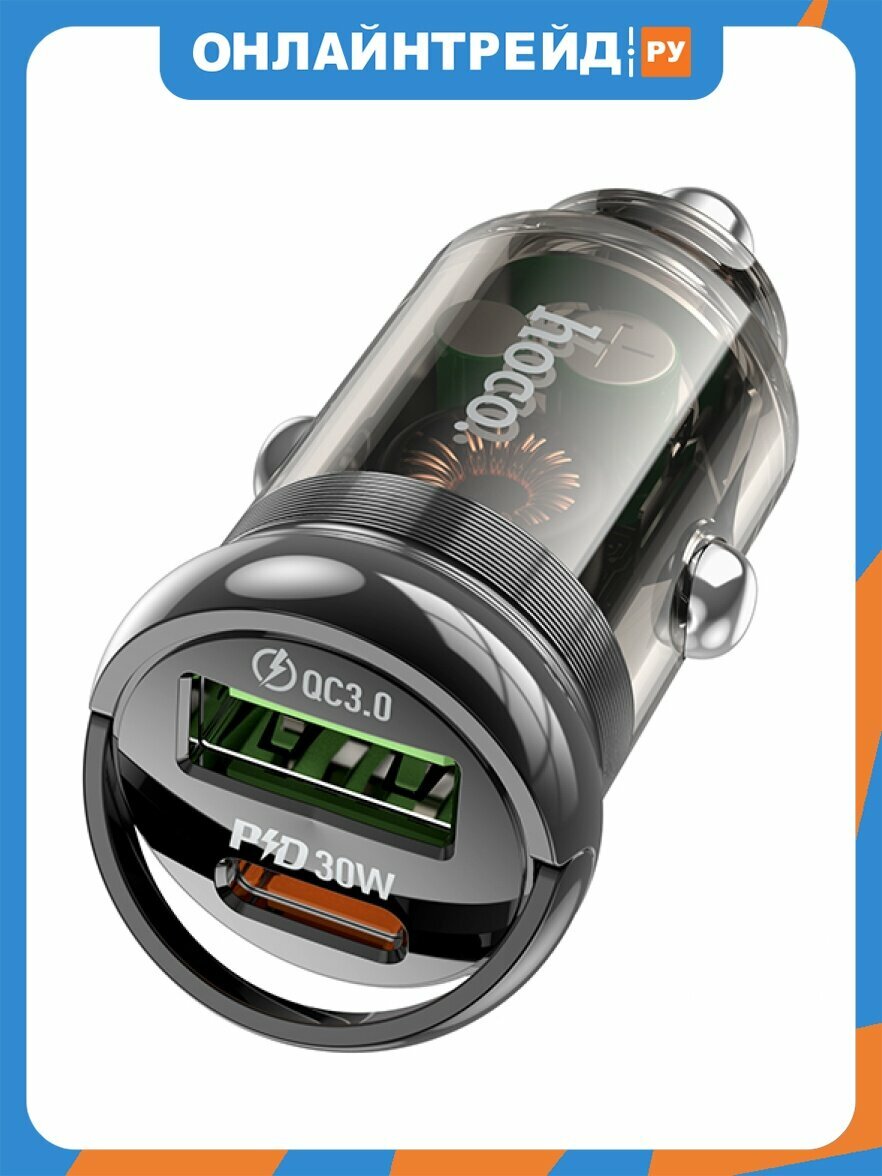 Автомобильное зарядное устройство Hoco , 30Вт, USB, Type-C, Z53A, черный