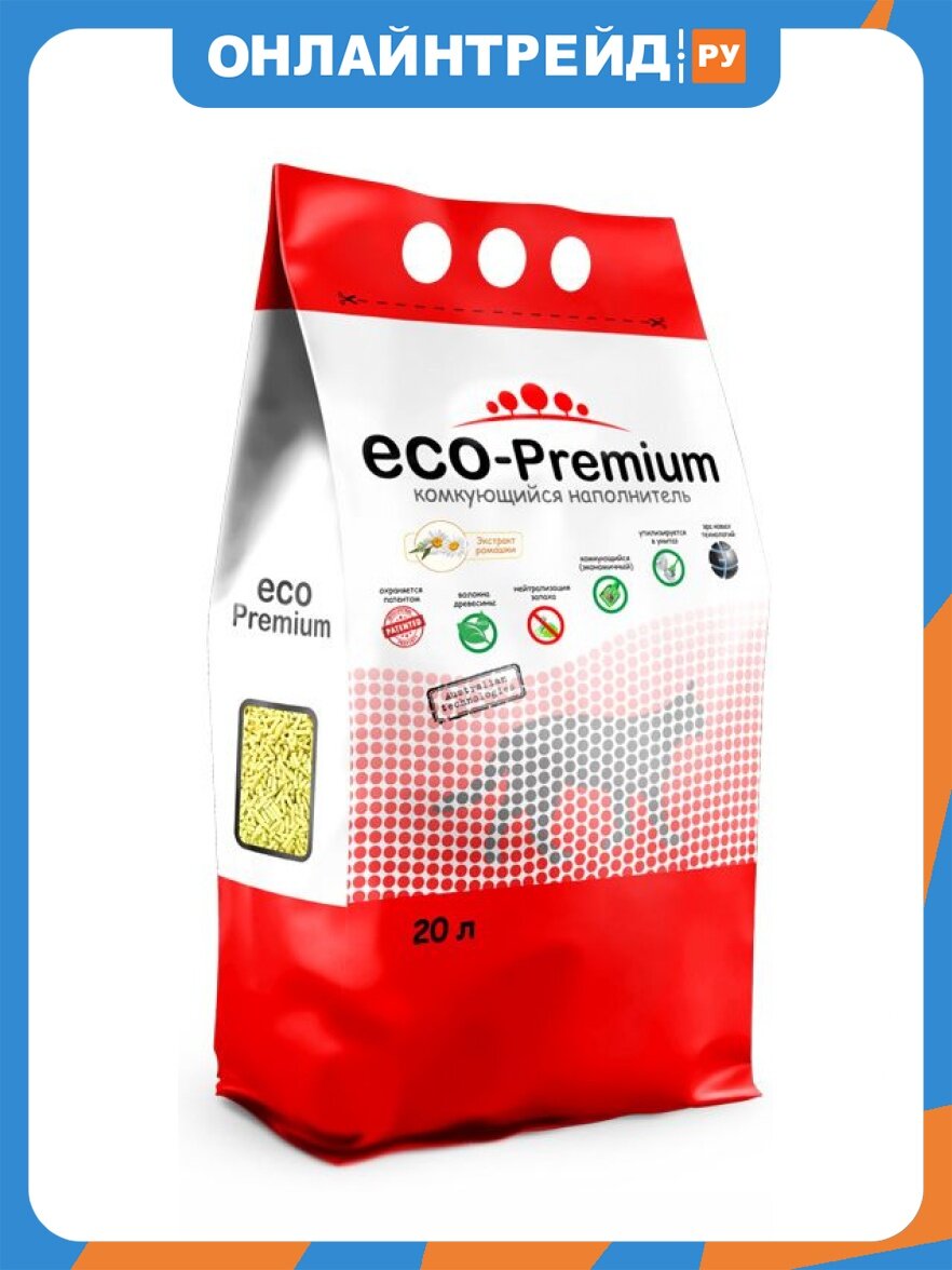 Наполнитель для кошачьих туалетов Eco Premium Ромашка древесный комкующийся с ароматом Ромашки 7,6 кг 20 л