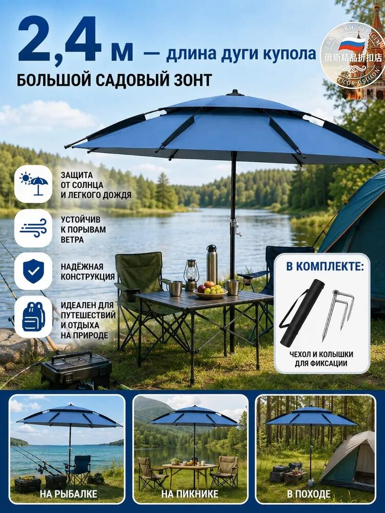 Пляжный зонт,240см, светло-синий