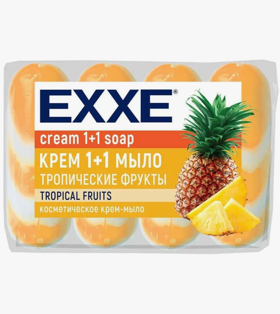 EXXE Косметический крем-мыло "Тропические фрукты" 1+1, 4 штуки по 75 грамм