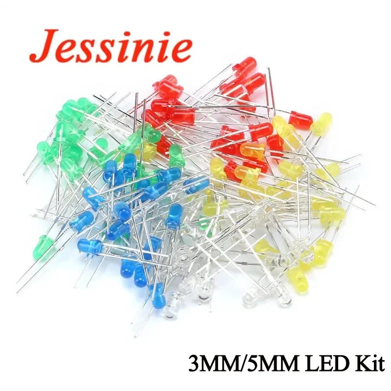 Набор светодиодов Jessinie F3 3мм и F5 5мм, смешанные цвета 3mm