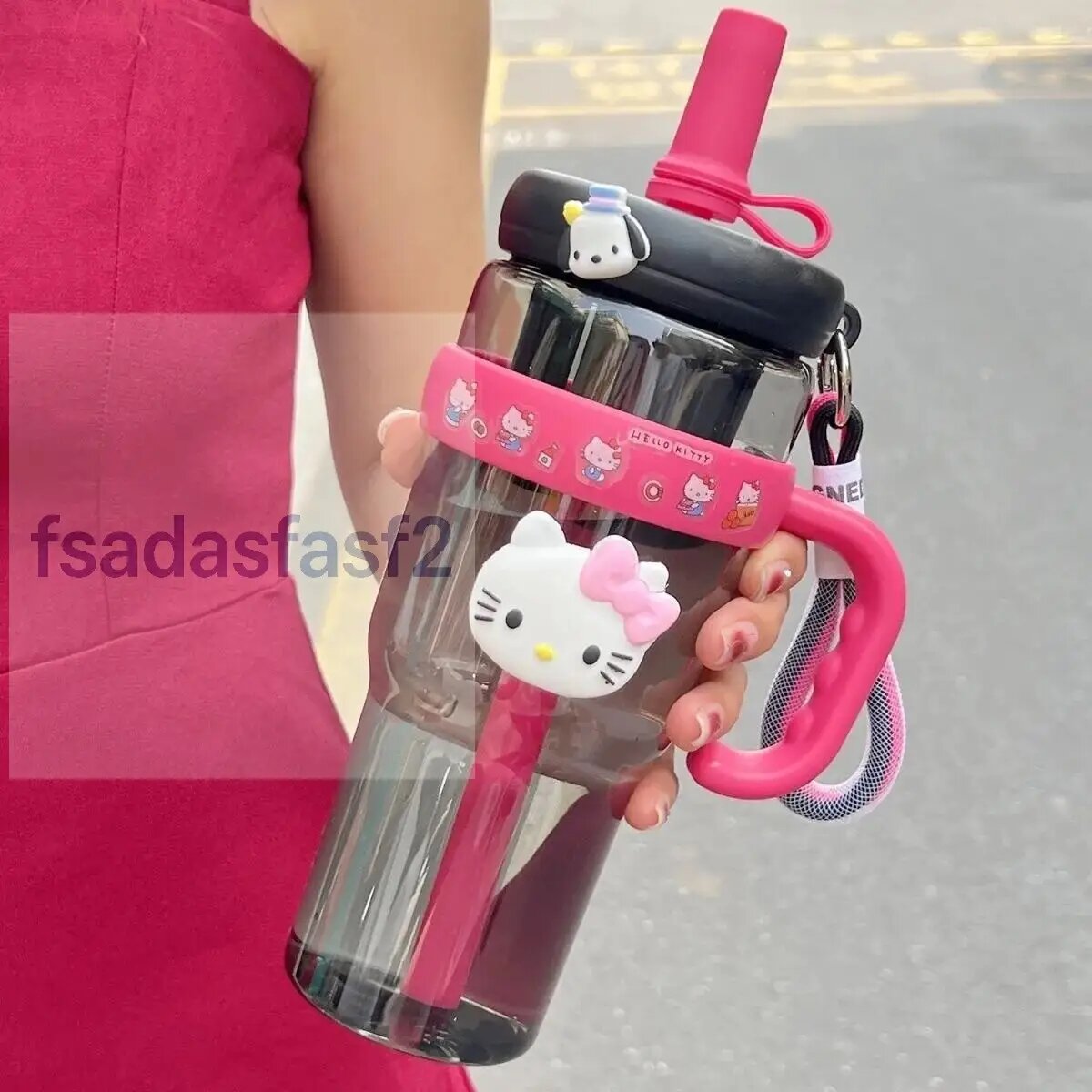 Соломенная чашка Hello Kitty Sanrio, пластик, 800 мл, розовая