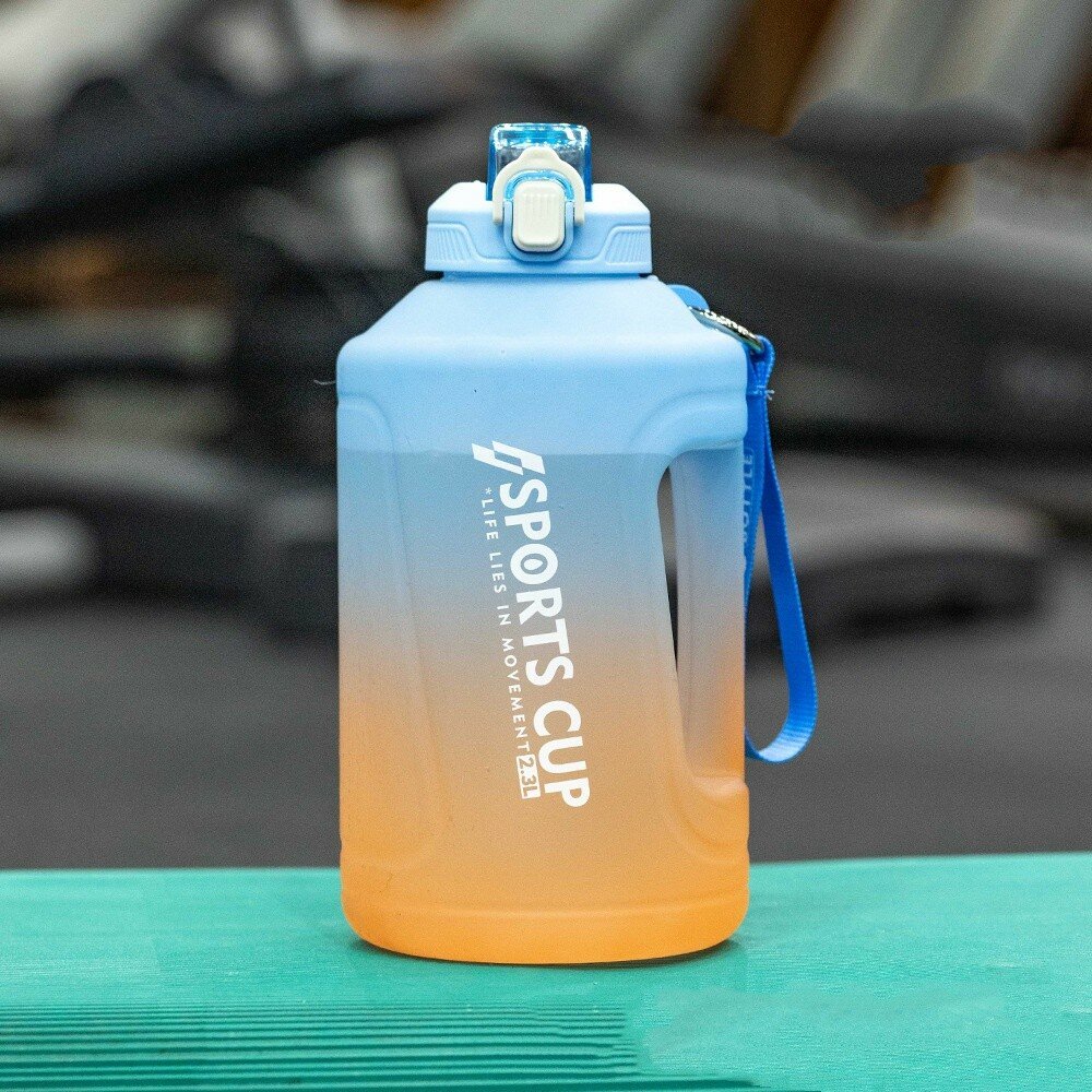 Space cup durable plastic sports water bottle with wide mouth for fitness and recreation blue 2.3l
