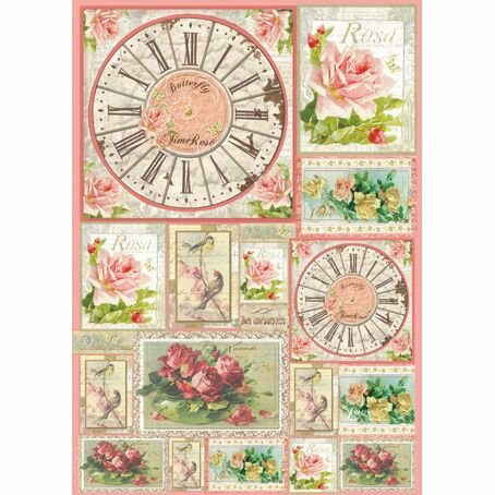 Карта для декупажа STAMPERIA "Розы и часы", 50х70 см, 80 г/м2