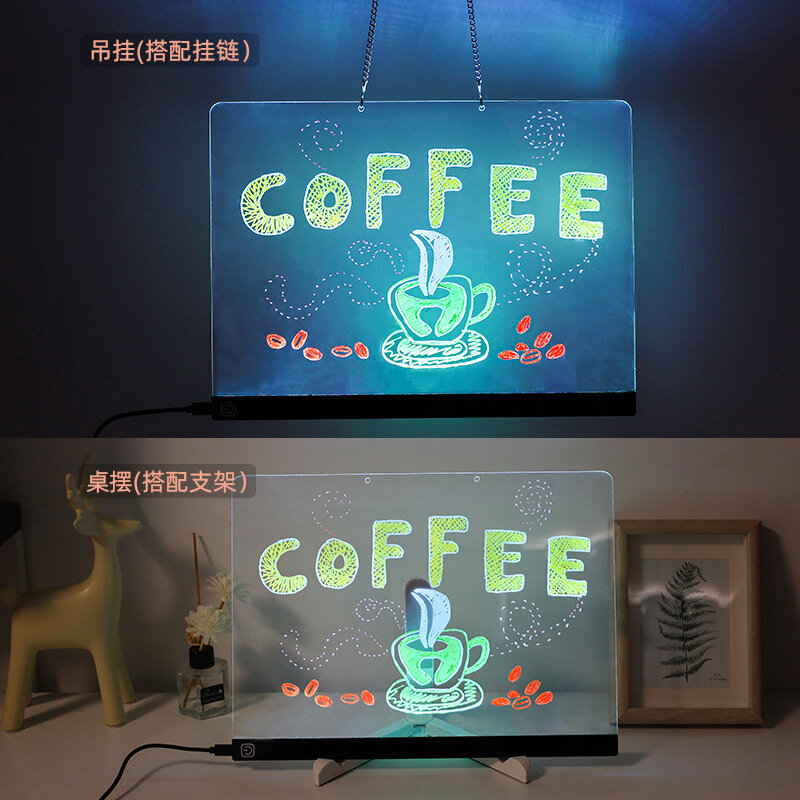Светодиодная доска для граффити A3 RGB с 7 цветными ручками микрофиброй подставкой крючком и кабелем 1.5м Type-C для