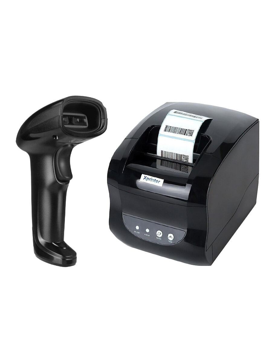 Комплект Xprinter XP-365B (USB, LAN) Черный + SUNTEK 2D Wireless Barcode Scanner (ST1100DW) Black