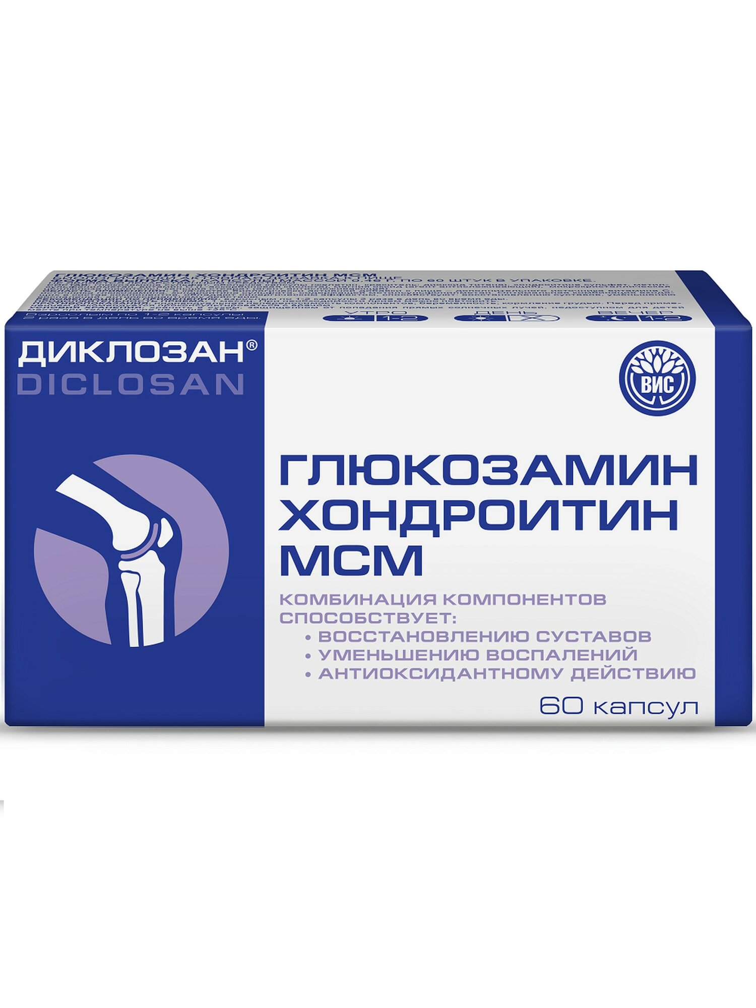 Диклозан глюкозамин хондроитин МСМ N60 капс ПО 0,46Г — Капсулы массой 0,46 г - 60 шт в уп.