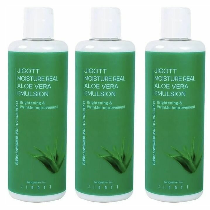 Jigott Эмульсия для лица, увлажняющая, с алоэ, Jigott Moisture Real Aloe Vera Emulsion, 300 ml, 3 шт