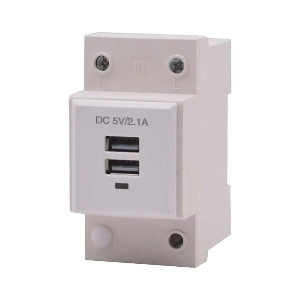 Розетка USB DIN-рейка 5V 2.1A, модульная для шкафов управления, белый пластик