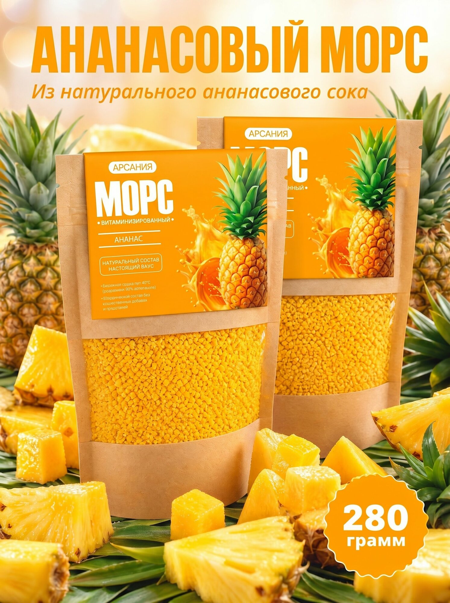 Морс ананас в пакетике 280 гр концентрированный сухой с витаминами быстрого приготовления без варки с натуральным соком