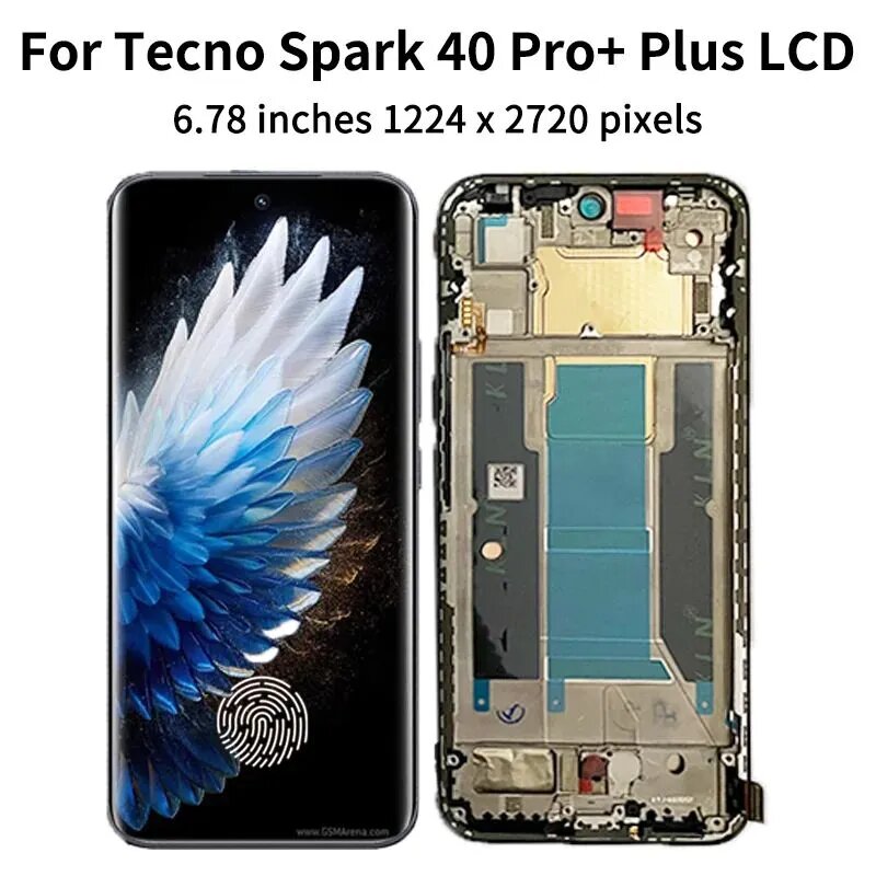 6,78-дюймовый AMOLED-дисплей для Tecno Spark 40 Pro+, Tecno Spark 40 Pro Plus, KM7, ЖК-дисплей с рамкой, сенсорная панель, панель управления, сканер отпечатков пальцев.