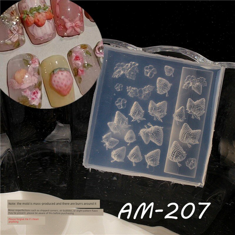 Силиконовая форма для маникюра со свежей клубникой, сладкий фруктовый дизайн для маникюра, гибкий инструмент для ногтей