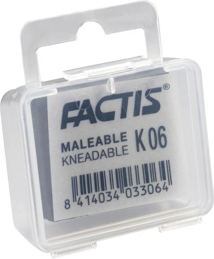 Ластик клячка FACTIS, 37х29х10 мм, серый, прямоугольный, супермягкий, синтетический каучук в индивидуальном пластиковом футляре
