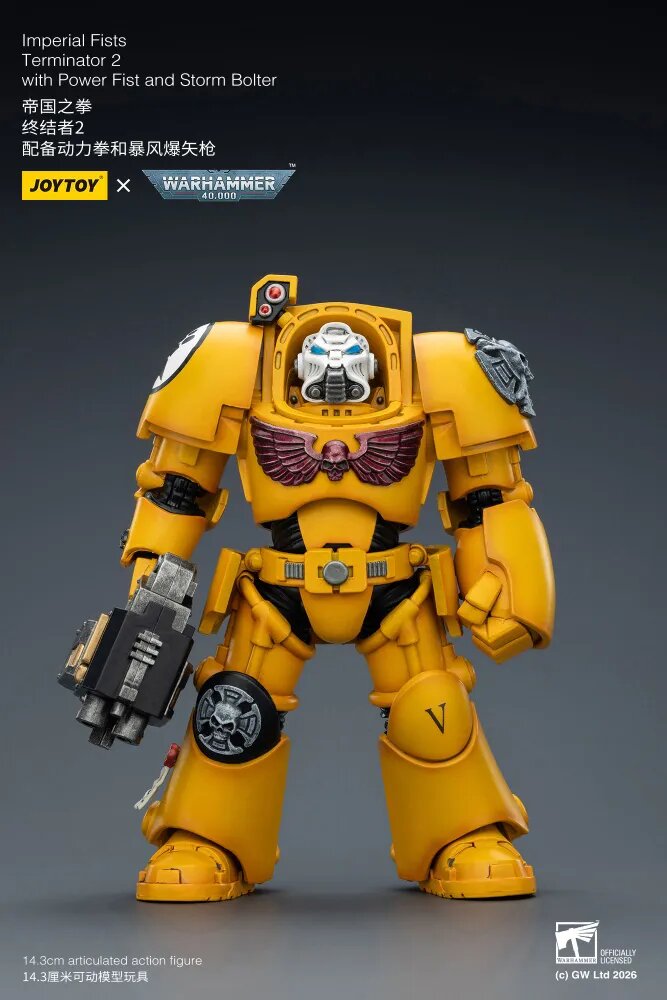Подвижная фигурка JOYTOY Warhammer 40K 1/18 Action Figures Imperial Fists Terminator 2 with Power Fist and Storm Bolter