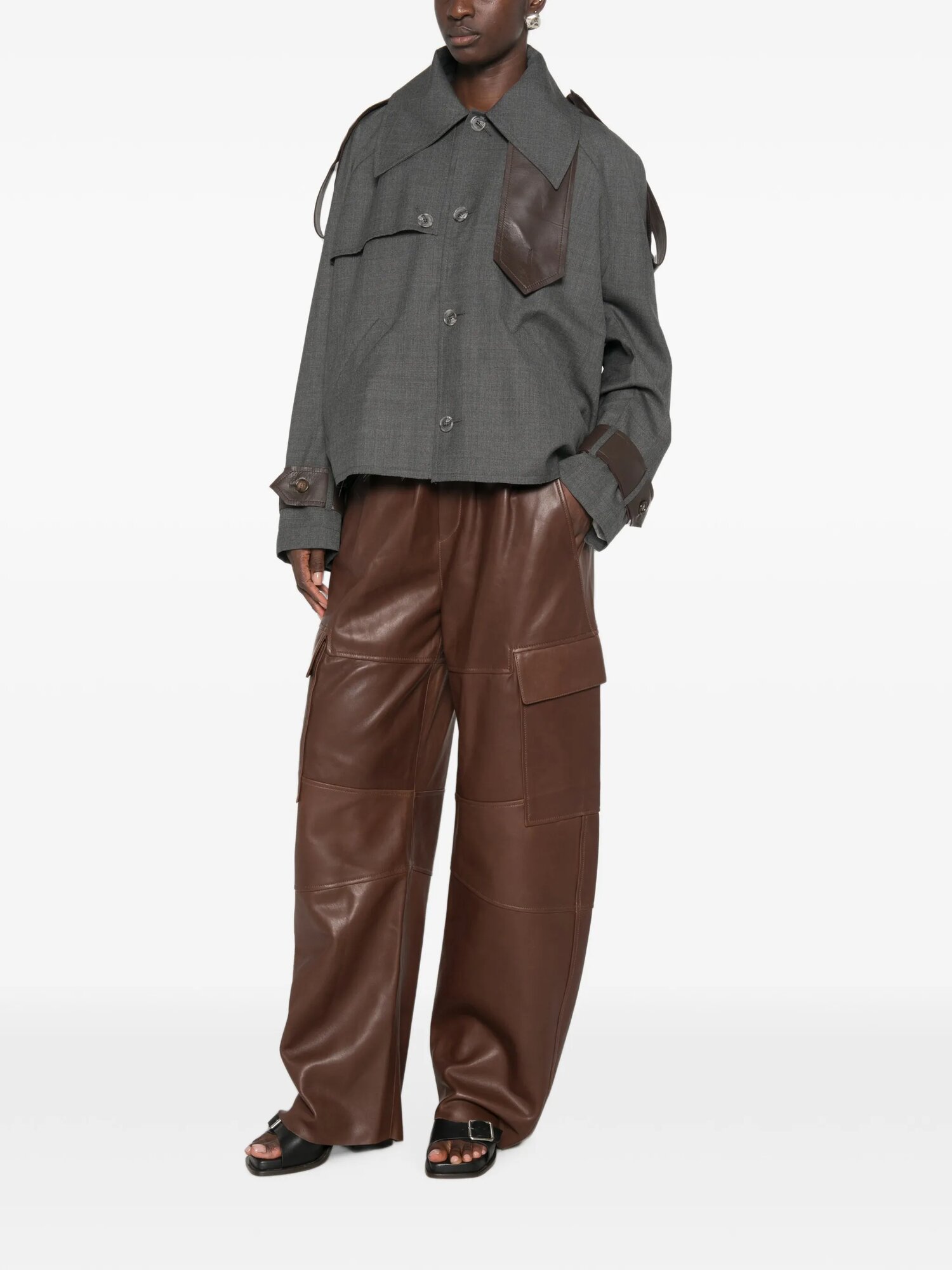 Пальто SONIA CARRASCO Contrast-panel button-up coat, размер 34, серый — фото 1