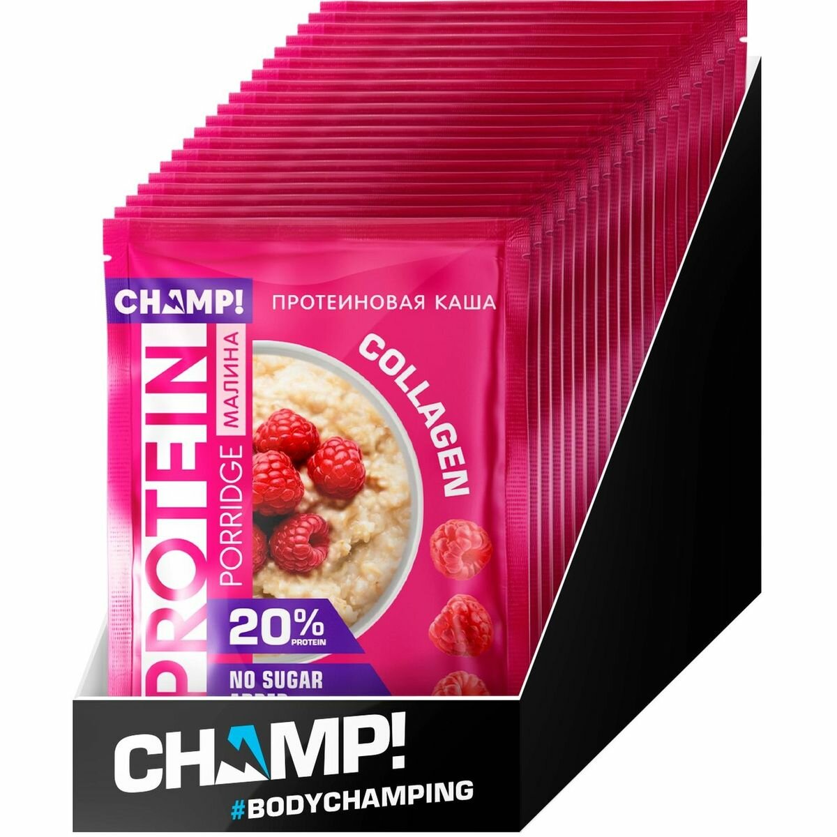 Каша протеиновая CHAMP! овсяная со льном малина пакет 40г x10шт/уп (2483355)