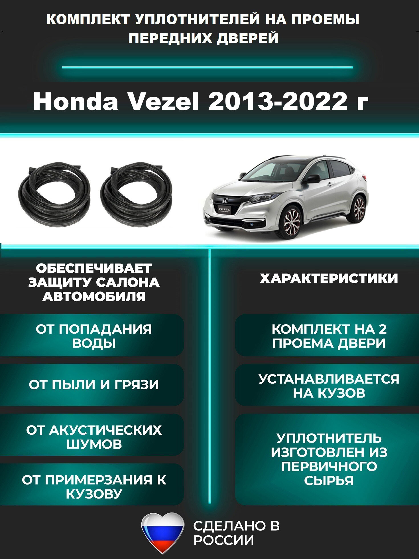 Комплект уплотнителей проемов передних дверей, подходит на Honda Vezel 2013-2022 г, Хонда Везел -2 шт