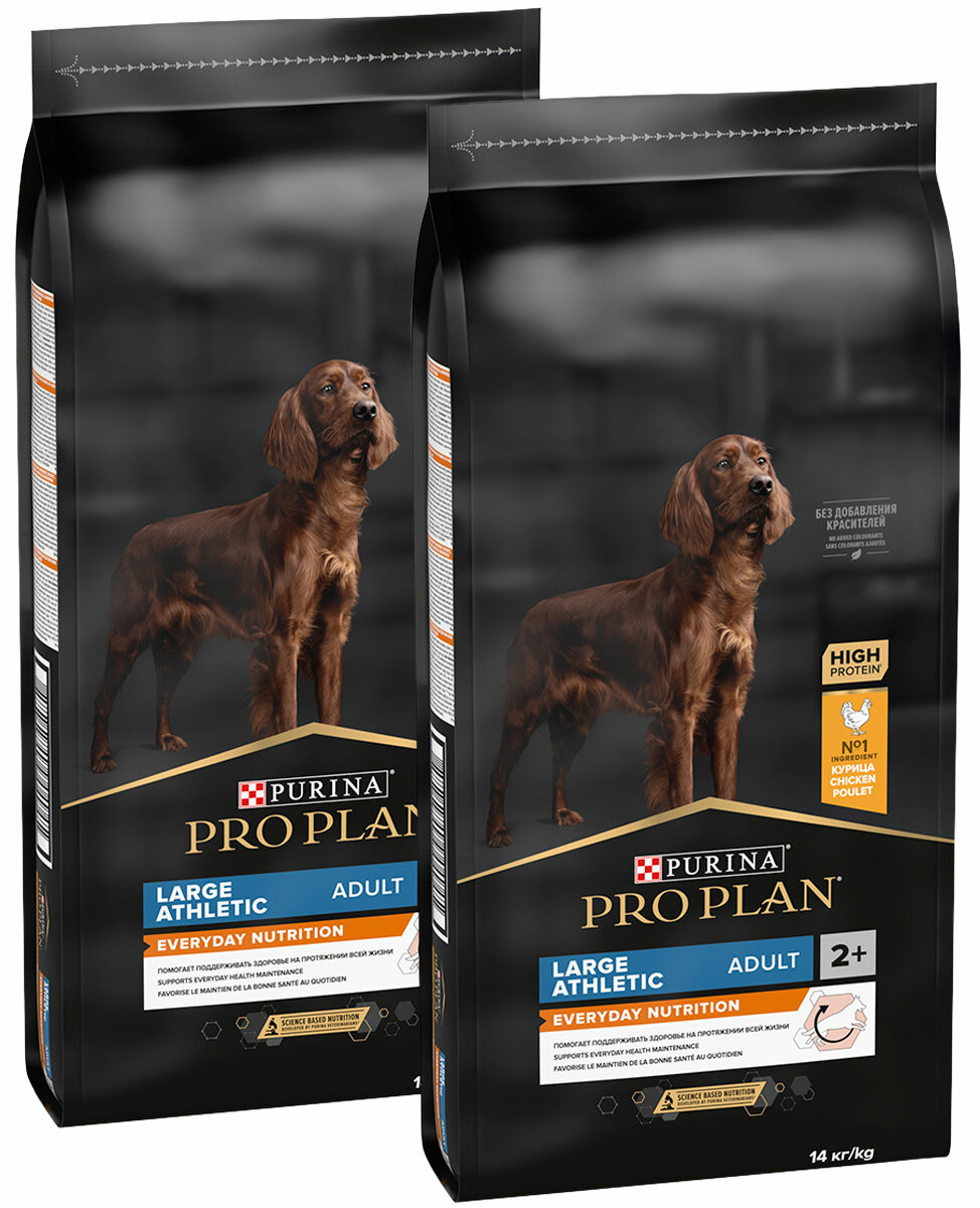 Корм сухой Pro Plan Everyday Nutrition для взрослых собак крупных пород с атлетическим телосложением, курица, 14 кг х 2 шт