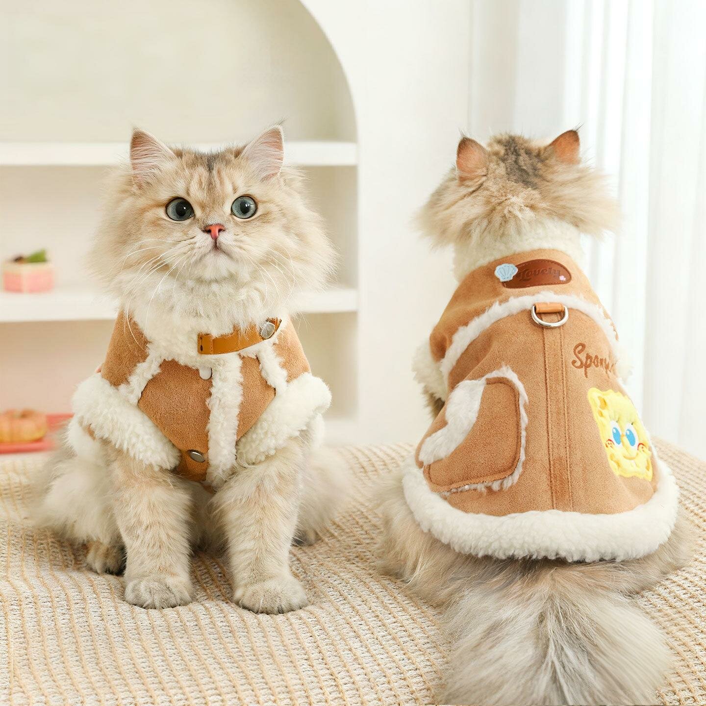 Зимняя теплая куртка для кошек и собак плюс бархатная замшевая куртка для домашних животных Spongebob, M