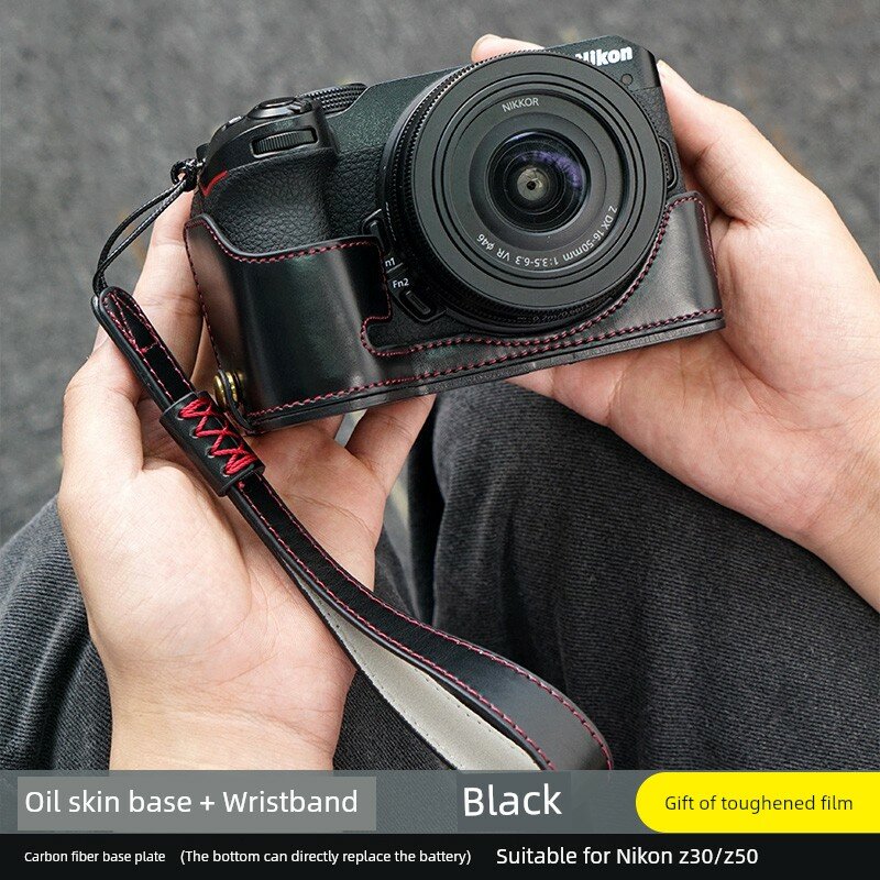 Чехол для камеры Nikon Z30 с кожаной подставкой и браслетом, черный цвет, компактная конструкция