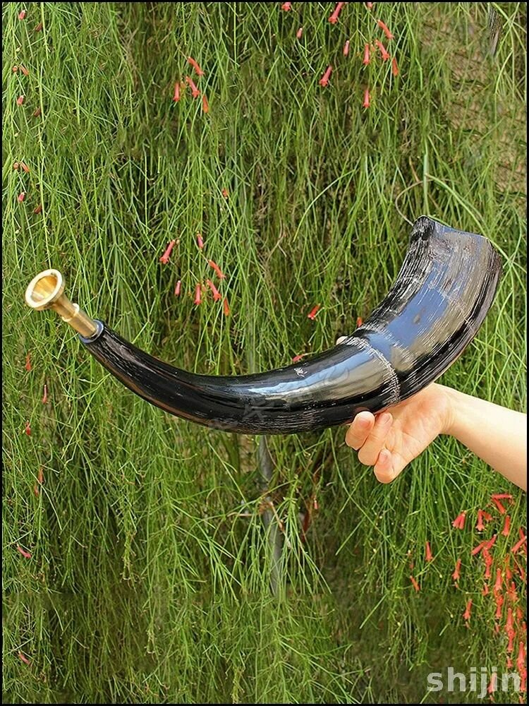 Эксклюзивный горн из черного ячьего рога с мундштуком меди, 4050 см