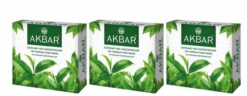 Akbar Чай зелёный 100 пак, 3 упаковки