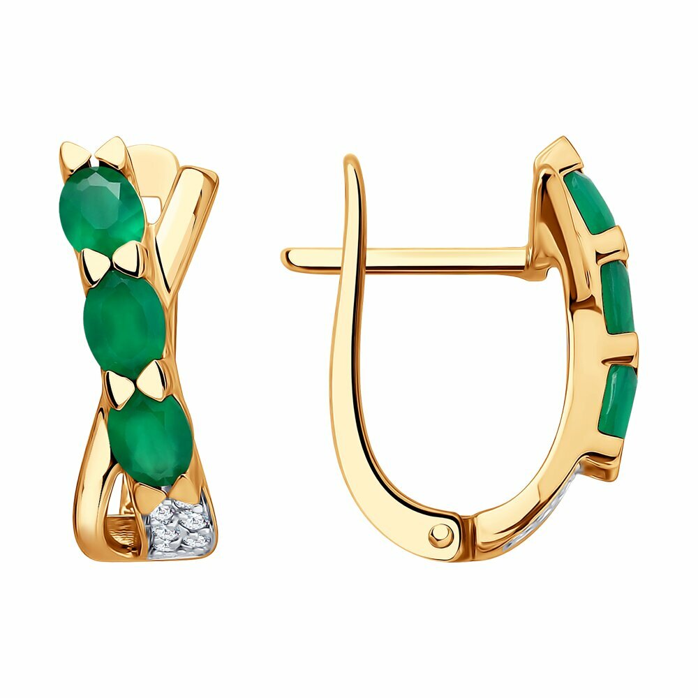 Серьги, красное золото, 585 проба, агат, фианит