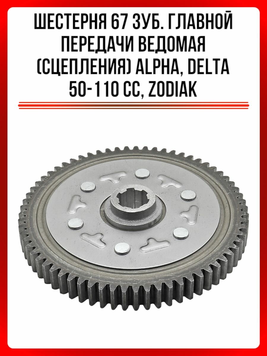 Шестерня 67 зуб. главной передачи ведомая (сцепления) Alpha, Delta 50-110 сс, Zodiak