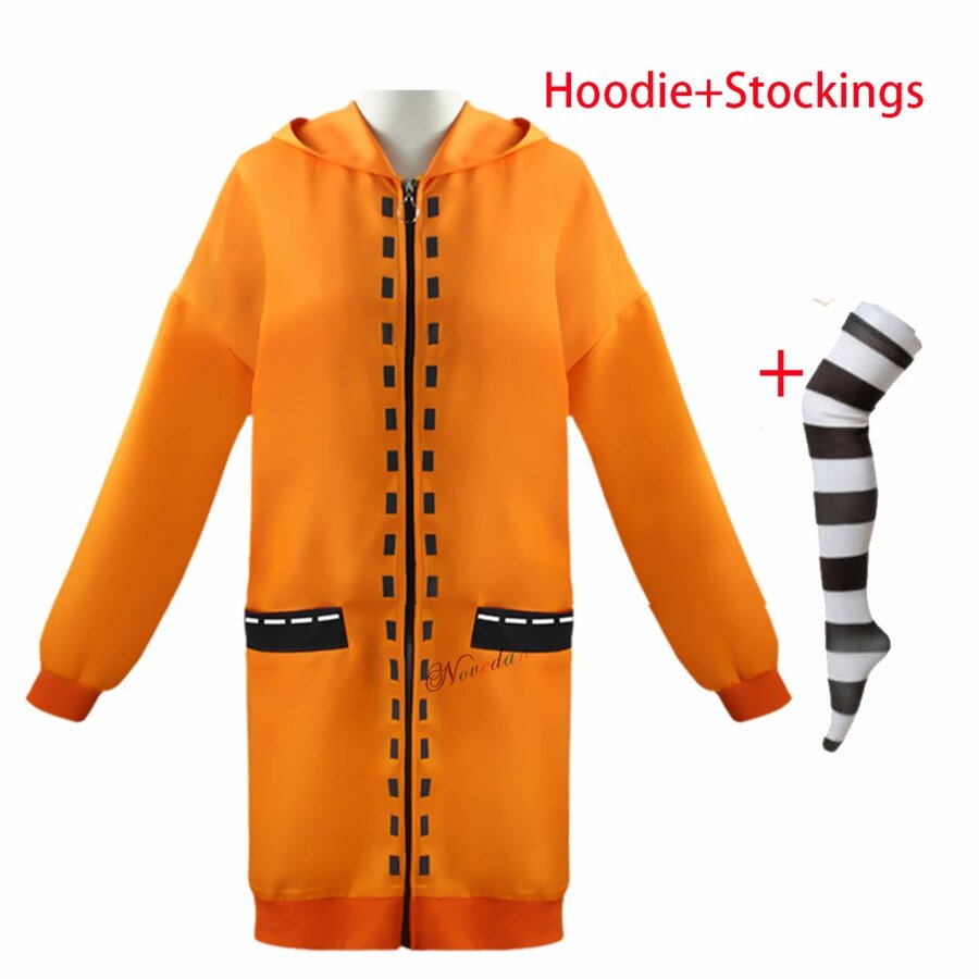 Аниме Kakegurui Косплей Руна Йомозуки Косплей Костюм для девочек Женщины Руна Оранжевая толстовка на молнии Куртка Пальто Парик Носки Полный комплект