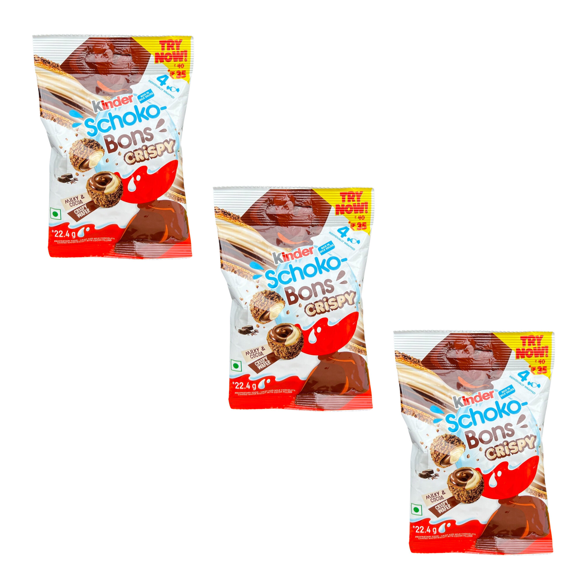 Конфеты Kinder Schoko Bons Crispy с хрустящей вафлей, 3 шт. по 22,4 грамма