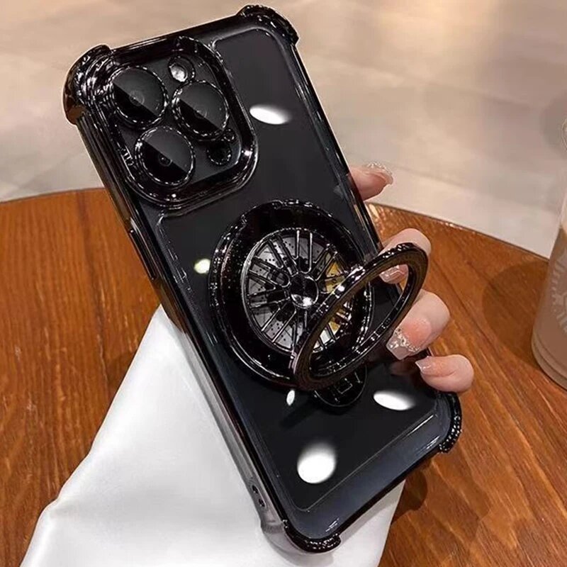Люкс 360 ° Магнитный Чехол Для iPhone, Прозрачный, Ударопрочный, С Вращающейся Подставкой, Совместим С Моделями Pro Max Plus