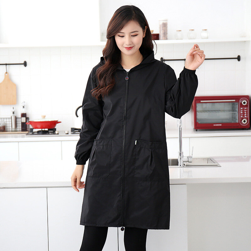 Корейский стиль удлиненного фартука для взрослых, тонкая рабочая одежда для домашней кухни, водонепроницаемый и маслостойкий фартук с длинными рукавами для женщин, модный печатный дизайн