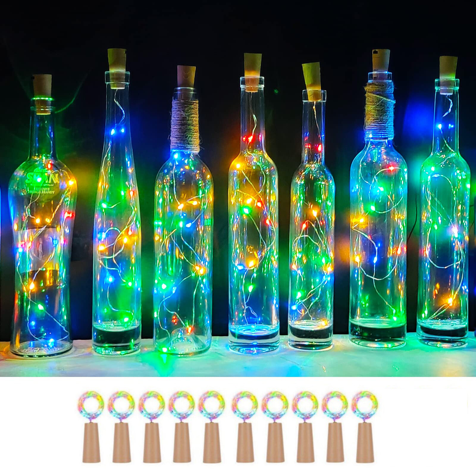 Светодиодные огоньки в бутылках вина с пробками, 10 штук, 2000 светодиодов, работающие от батареек, мини гирлянды для DIY, вечеринок, декора, Рождества, Хэллоуина, свадеб (цвет) 2 м