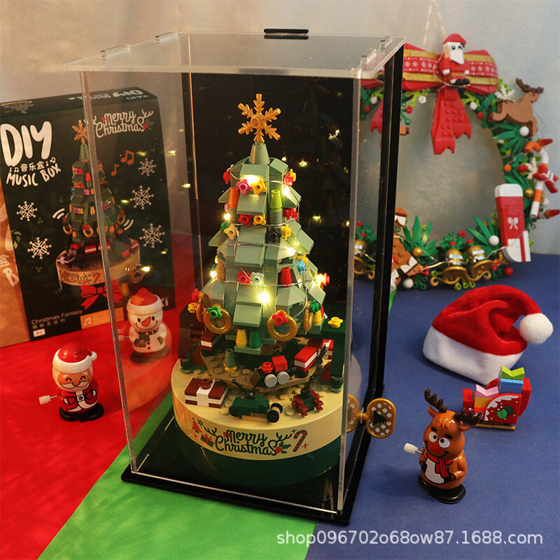 Кросс-бордер Jiaqi Рождественская елка Вращающаяся музыкальная шкатулка Снеговик Имбирный домик Строительные блоки Орнамент Рождественская сборная игрушка Подарок