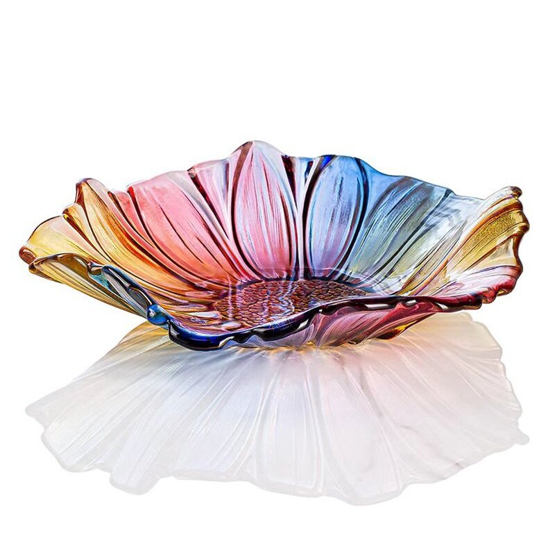 Хрустальная стеклянная большая тарелка с фруктами подсолнух (глазурованная)