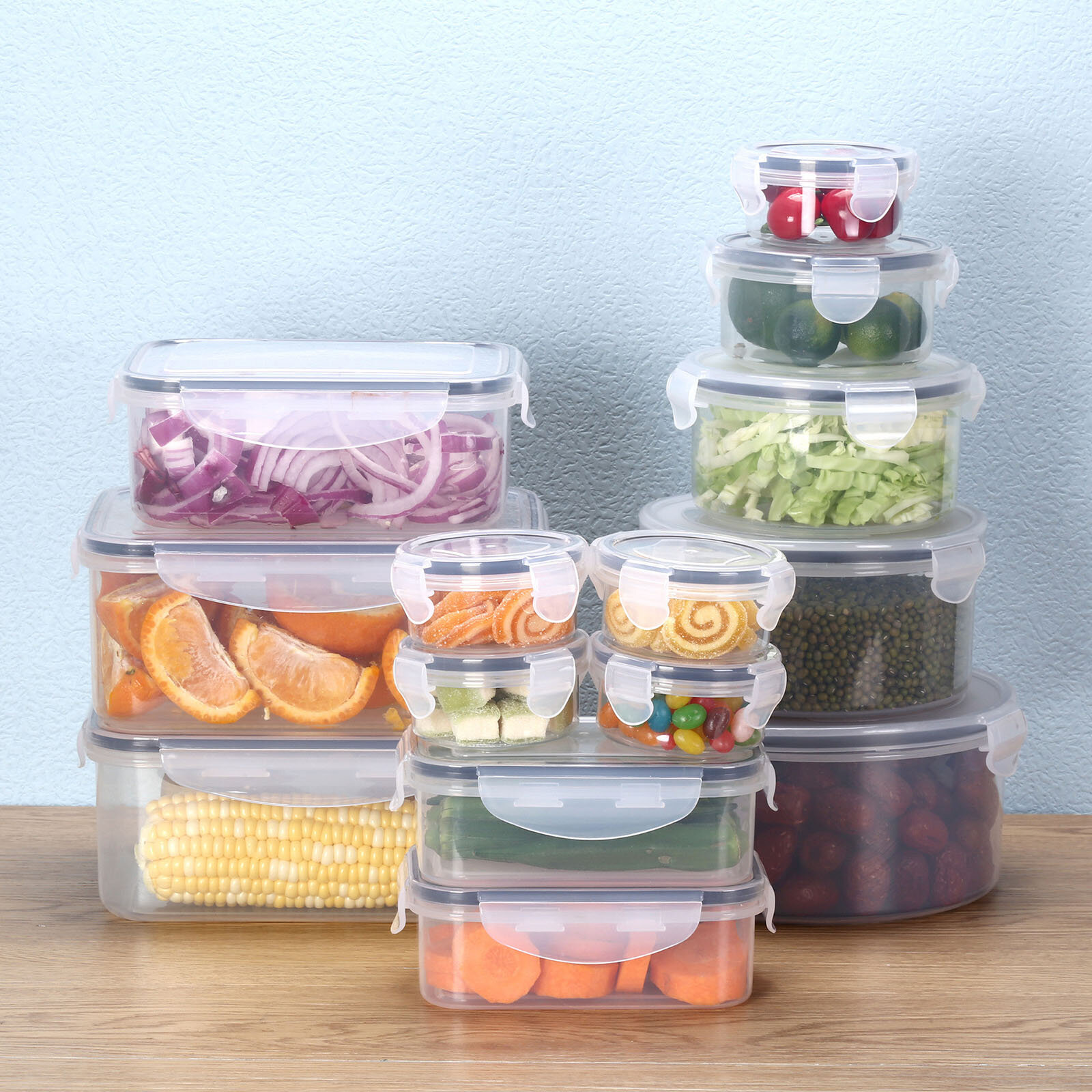 Контейнеры для хранения пищи с крышками герметичными 14 шт, пластиковые контейнеры для пищи для кладовки и кухонной организации, , герметичные, безопасные для морозильника, микроволновки и посудомоечной машины, емкость