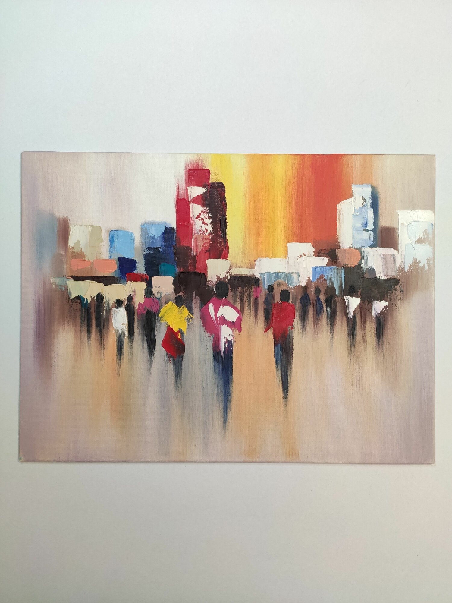 Картина маслом "Абстракция. Город. Люди" 30х40 см