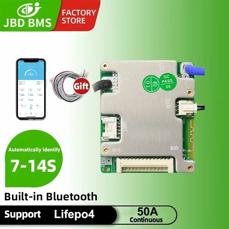 ( Lifepo4 50A) JBD BMS lifepo4 50A 7S 8S 9S 10S 11S 12S 13S 14S 24V 36V 48V Встроенный Bluetooth с функцией балансировки UART Bluetooth BMS балансировка UART
