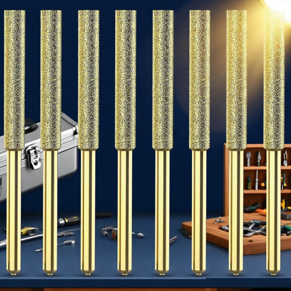 8 бит для бензопилы с титановым покрытием + алмазная точилка (4 мм) - набор для заточки цепи электрическим напильником