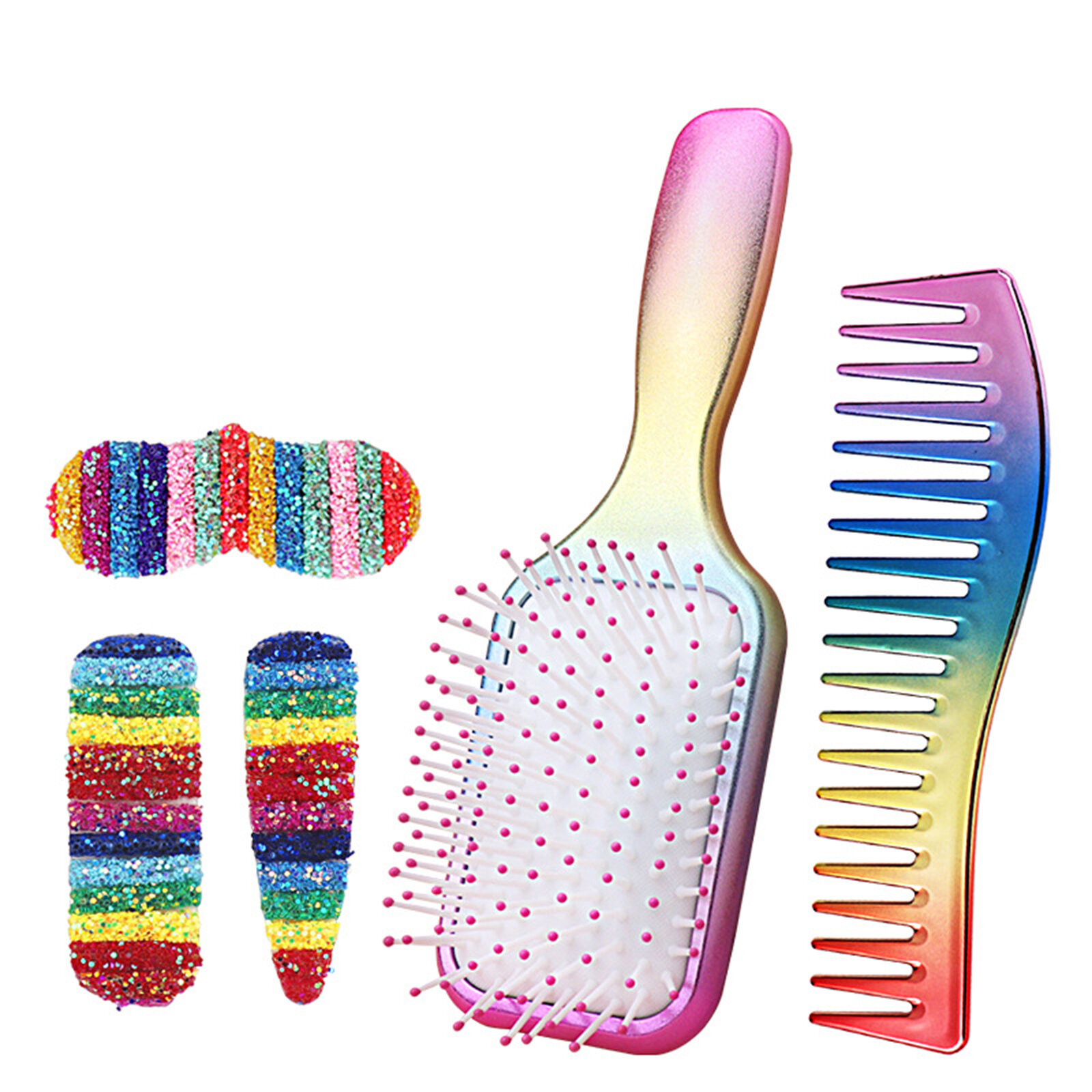 Набор для ухода за волосами: расческа для untangling, антистатическая расческа, широкие зубы, 3 зажимы для укладки, для влажных и сухих, косичек, женщин и детей, 5 в 1, многоцветный, ABS, Нейлон, Силикон, Металл, размеры: расческа 21.2*7*3.5см, гребень