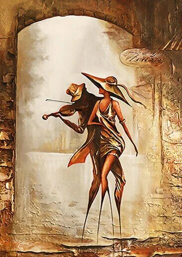 Настенная картина "Романтическая пара с зонтом", печать на холсте Оранжевый, 16, 40X60cm Unframed