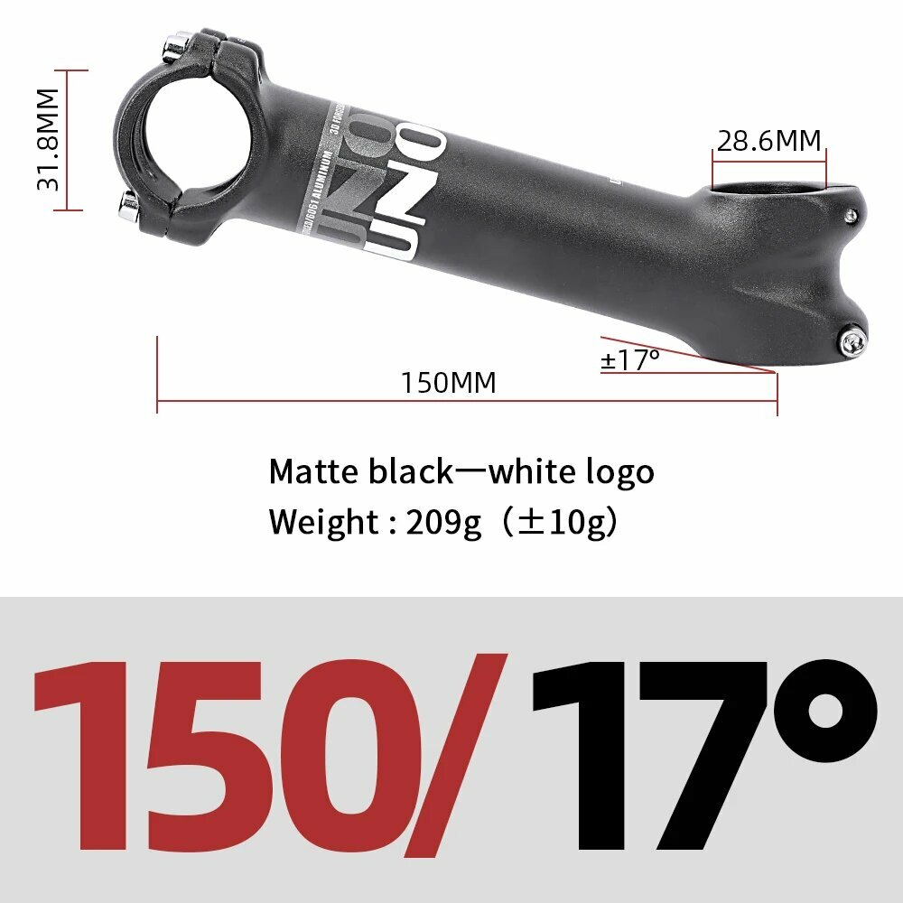 Kalloy UNO Длинный вынос для шоссейного велосипеда 140/150 мм матовый черный/серебристый 17 white 31.8x150mm