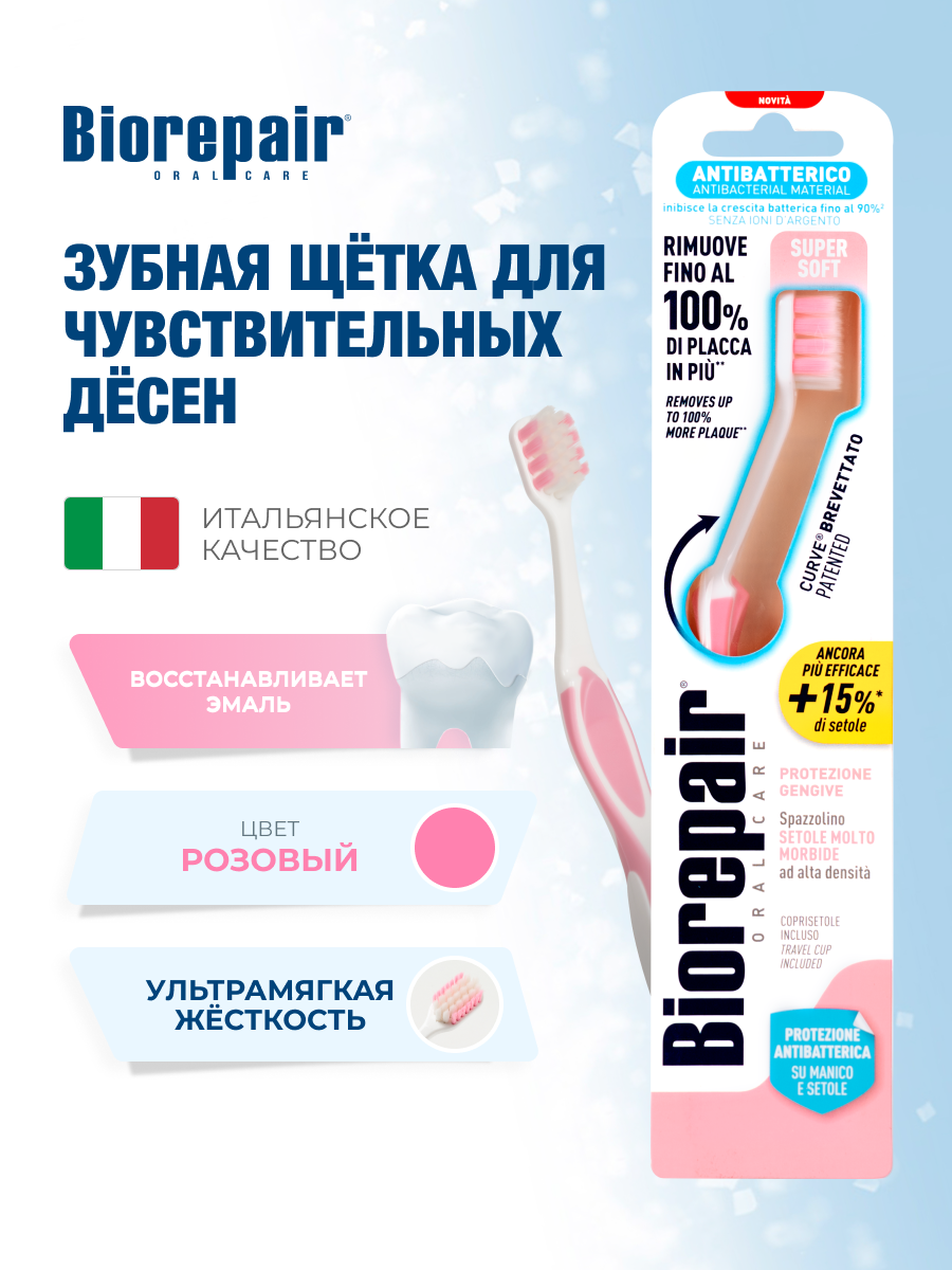 Biorepair Зубная щетка CURVE Protezione Gengive ультра-мягкая (розовый)