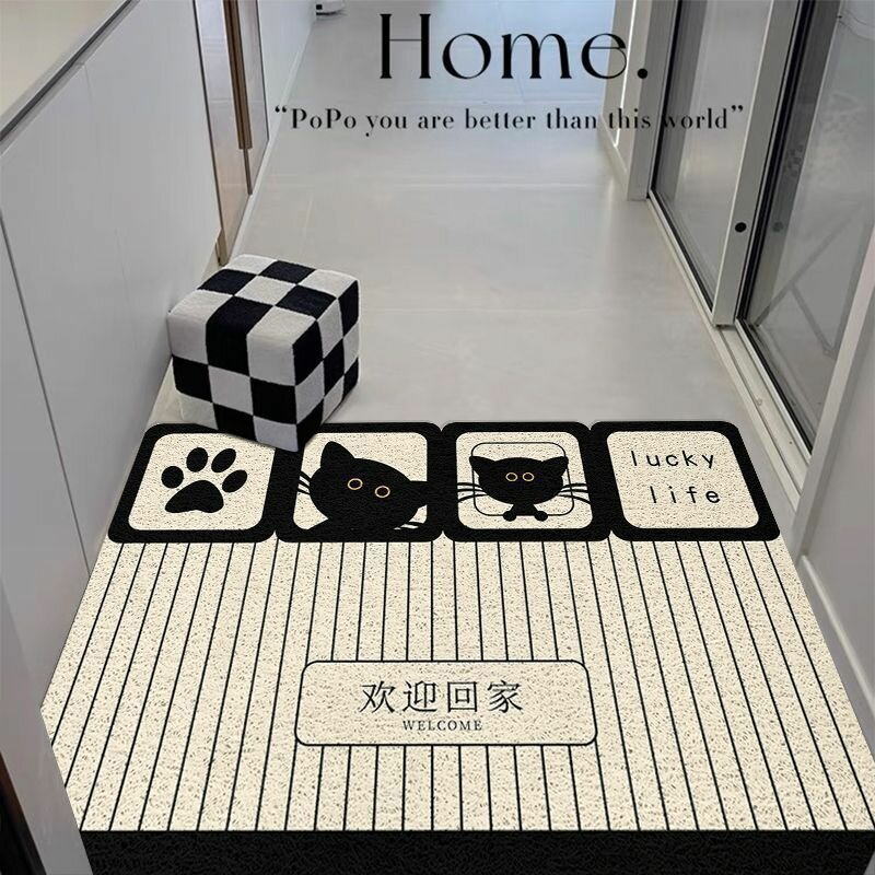 Коврик для прихожей с изображением Черной кошки Welcome Home, 60x90 см, петельная пряжа
