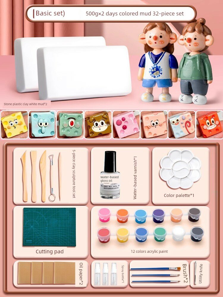 Продвинутый набор: 1000г белой глины для лепки с 32-элементным набором